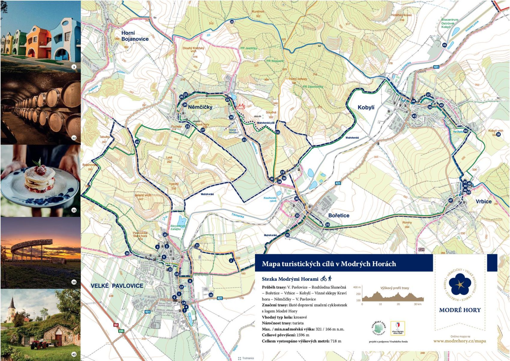 Mapa 50 nejoblíbenějších turistických cílů v Modrých Horách | Modré Hory
